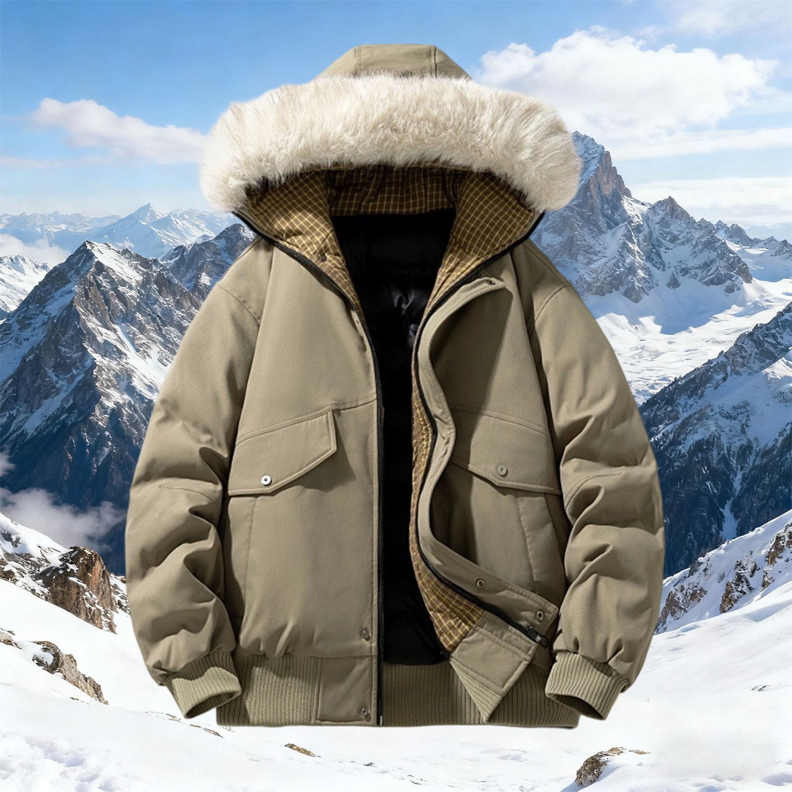 NTACZA Work Jackets for Men Green Zip up Hooded Trucker Jacket Warm ...