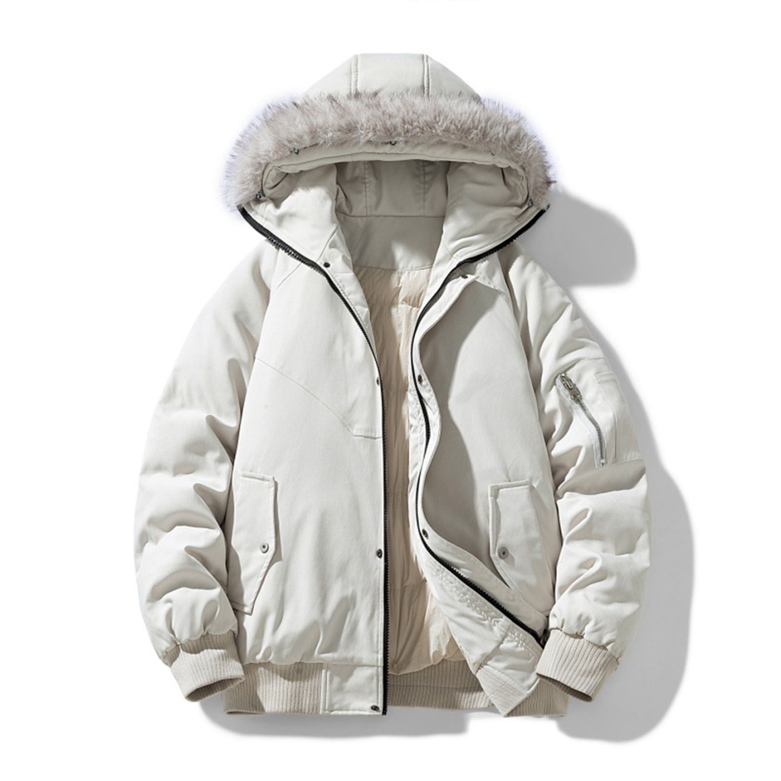 NTACZA Zip up Jackets for Man Hooded White Thick Trucker Jacket Cargo ...