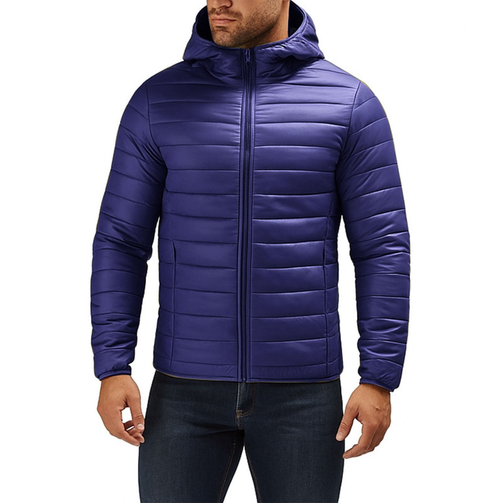 NTACZA Zip up Jackets for Men Blue Hooded Water Proof Puffer Jacket ...