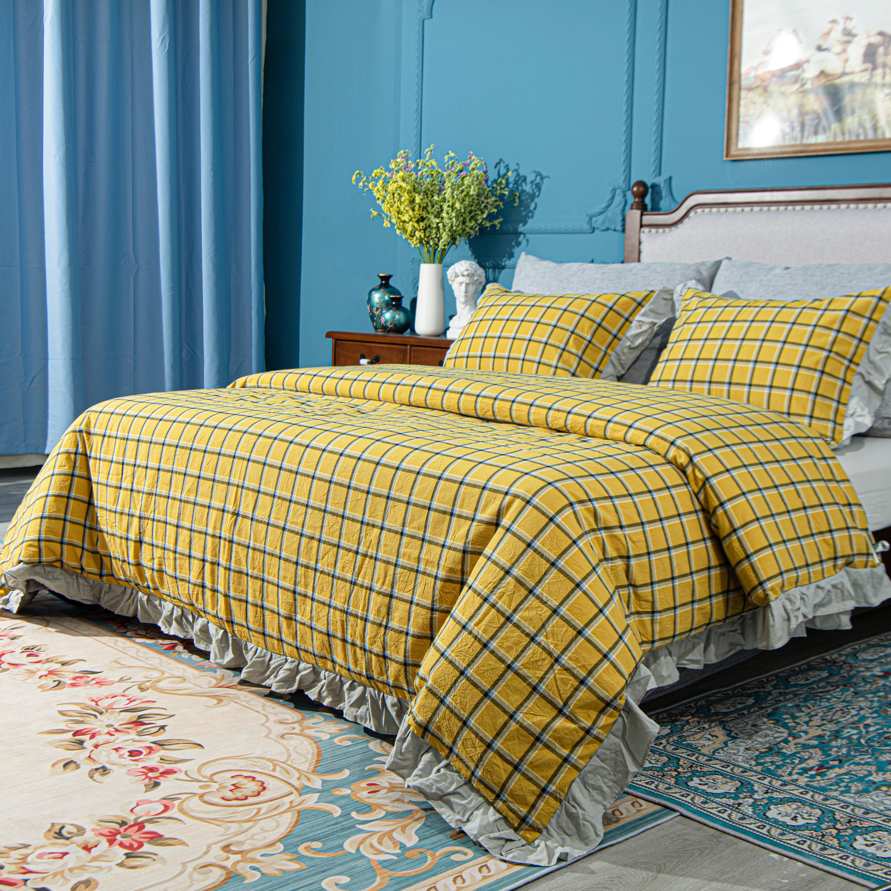 NTBAY Washed Cotton Queen (90"x90") Ruffled Duvet Cover Set, 3 Pieces ...