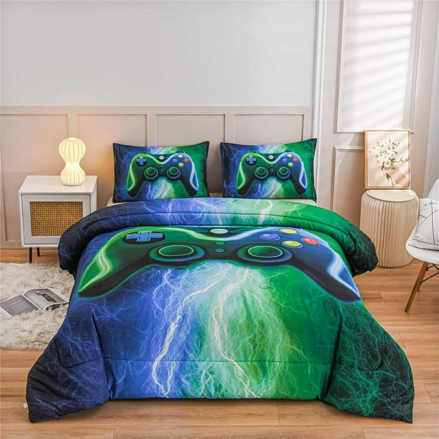 NTBED Gamer Size Full Comforter Set, Blue Green Gaming Bedding for Kids ...