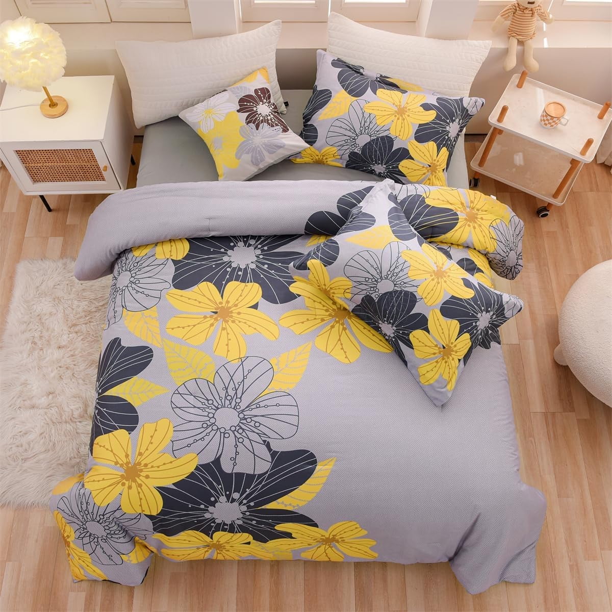 NTBED Floral Comforter Set Queen 6 PCS Bed in a Bag Yellow Flowers ...