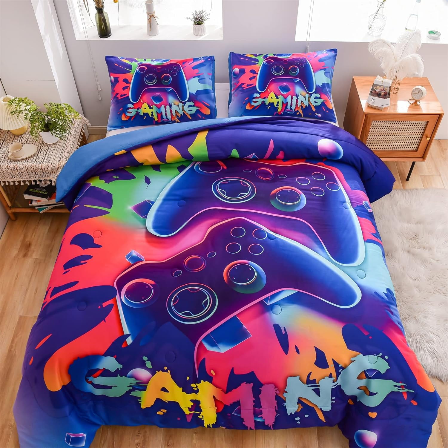 NTBED Twin Gaming Comforter Set, Purple, Boys & Kids, Colorful Gamer ...