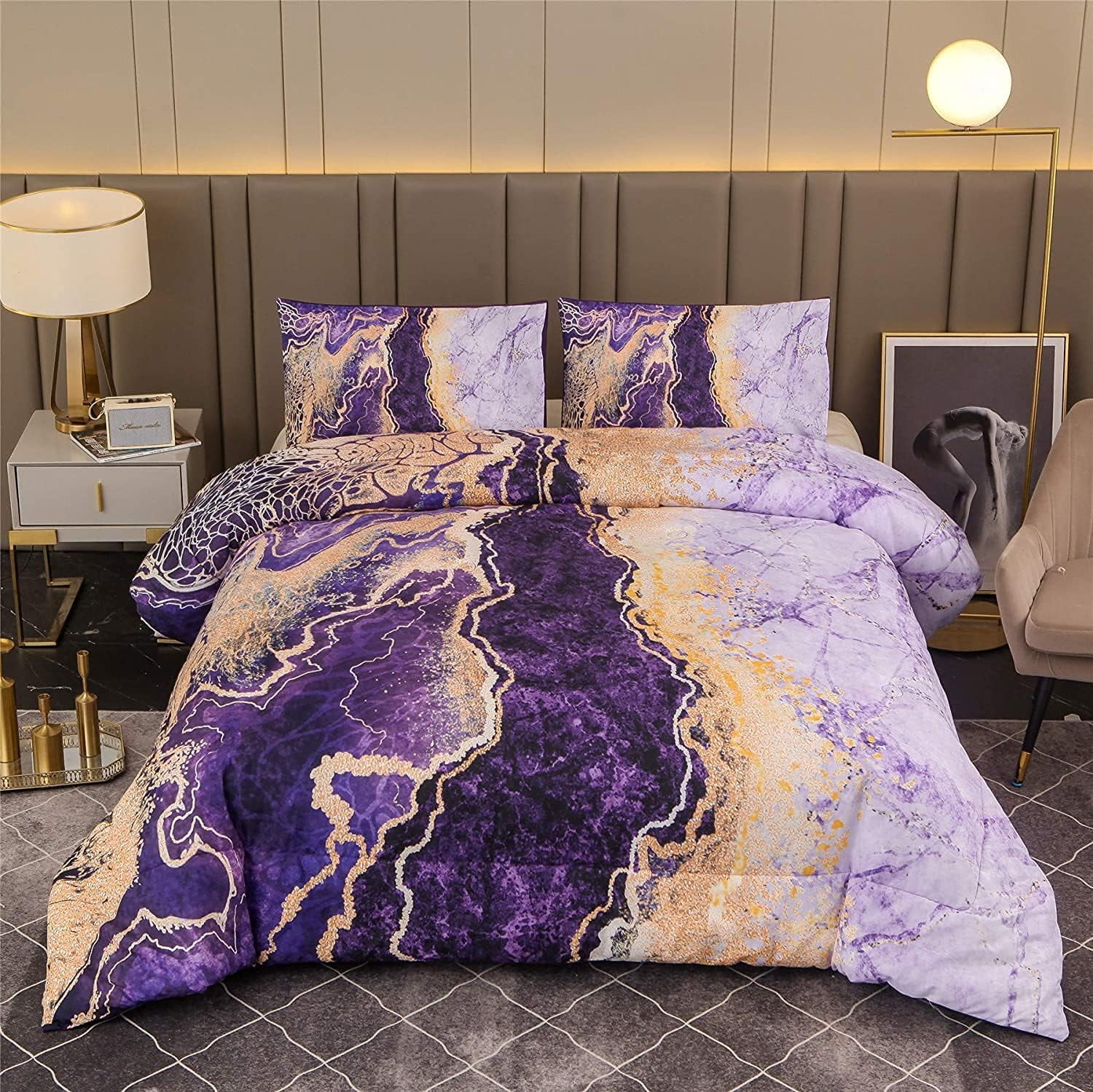 NTBED Queen Comforter Set Marble Printed Bedding Set Retro Style ...