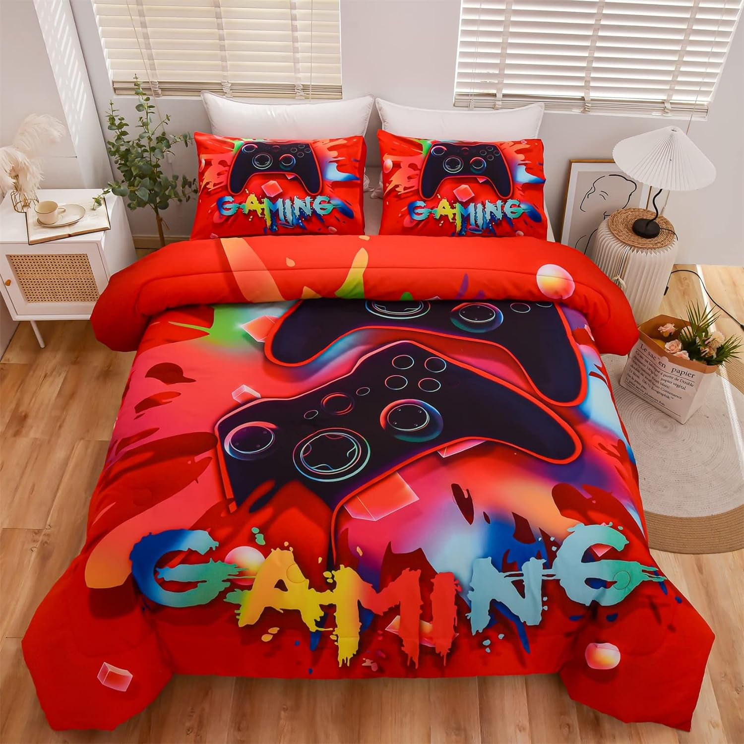 NTBED Twin Red Gaming Comforter Set for Boys Kids, Colorful Games ...