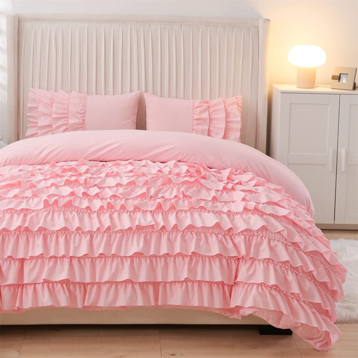 NTBED Full Size Ruffled Pink Comforter Set, Chic Bedding for Girls ...