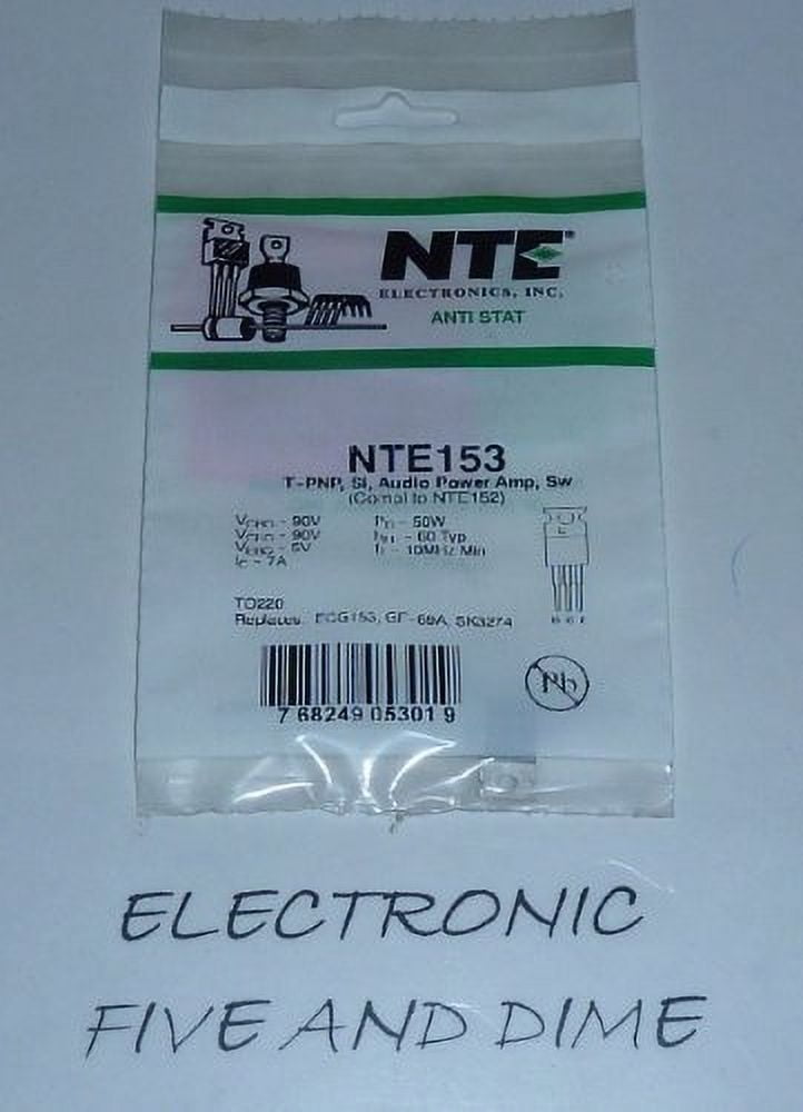 NTE Electronics NTE153 PNP Silicon Complementary Transistor for Audio Power Amplifier Switch, TO ...