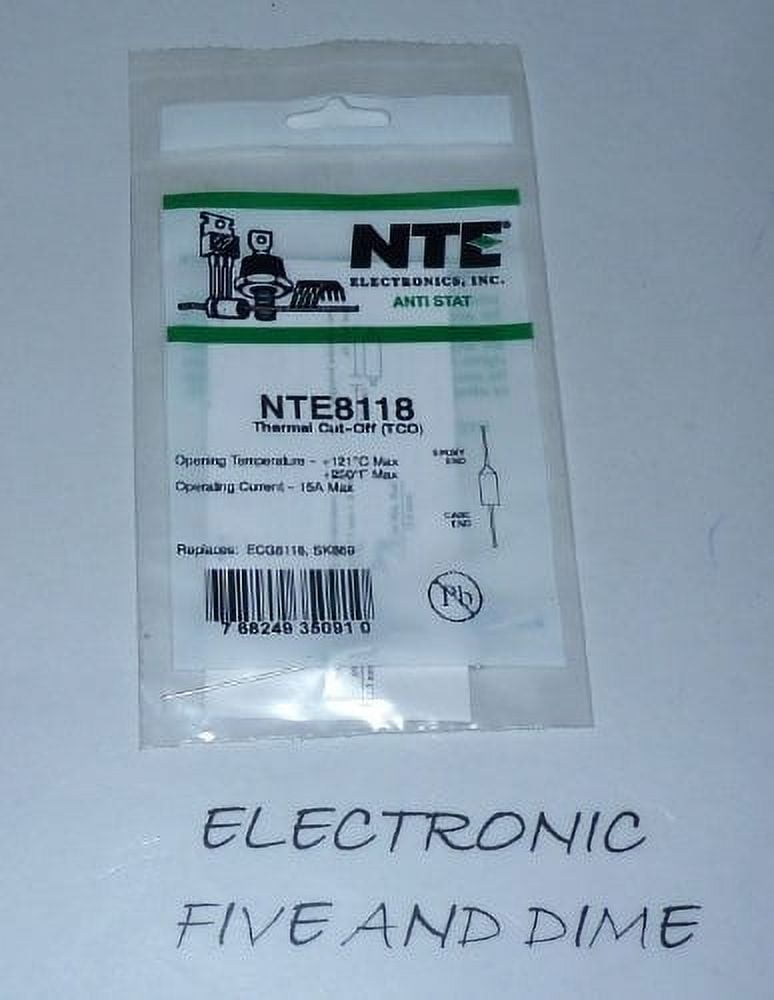 NTE Electronics NTE8118 Thermal Cutoff Fuse, Axial Lead, Non-Resettable, 121 Degree C ...