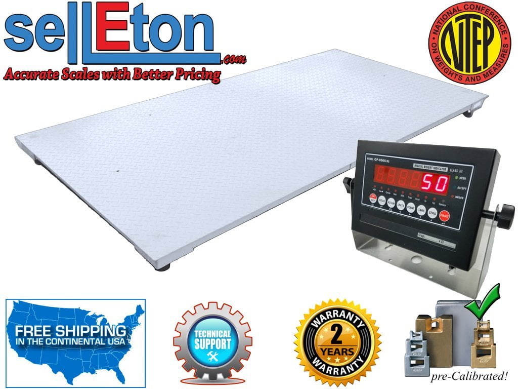NTEP 2500 lb x .5 lb 4' x 6' ( 48" x 72" ) Pallet Floor Scale w ...