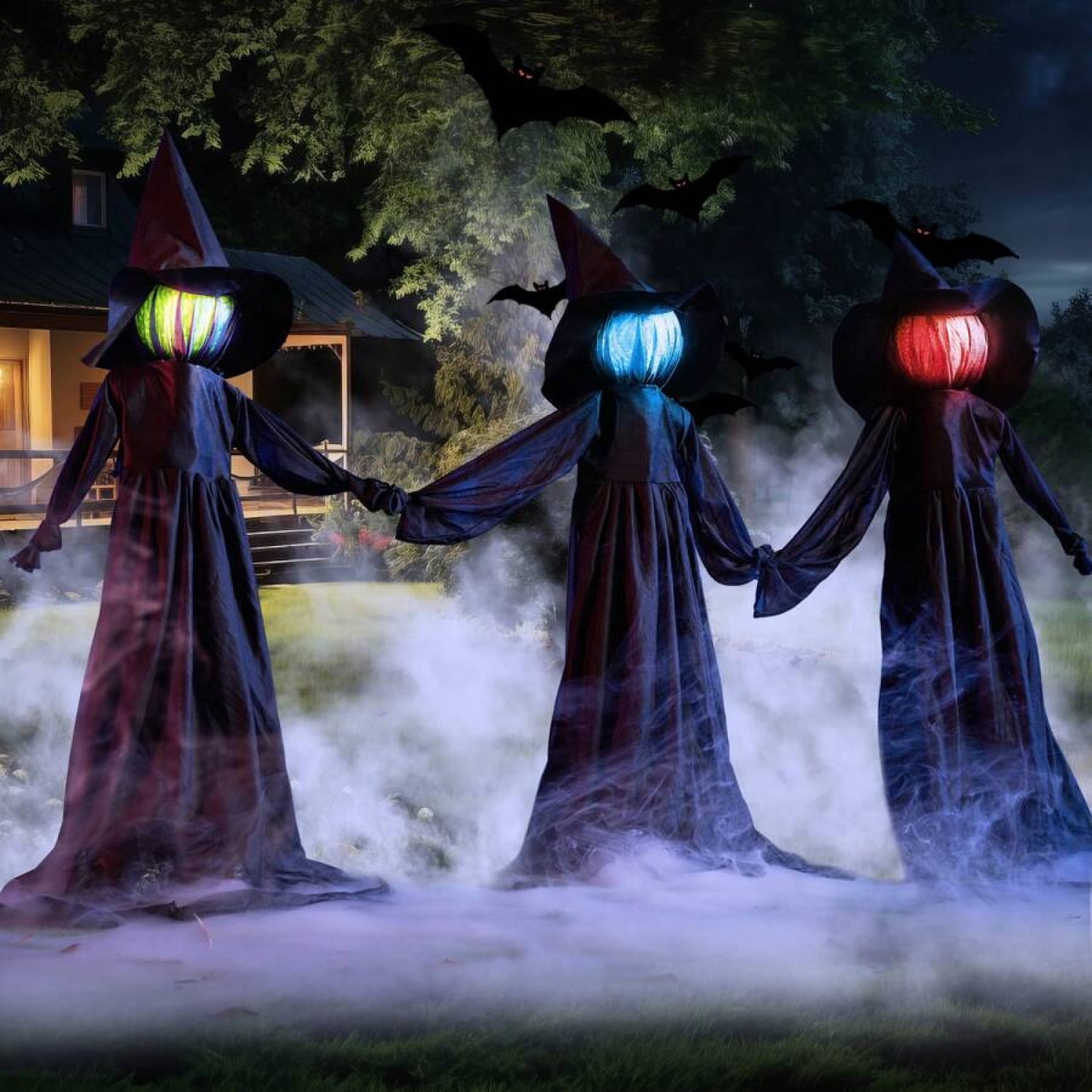 NTGFU 3 Pack 48" Halloween Multicolored Light Up Sorceress Heads for ...