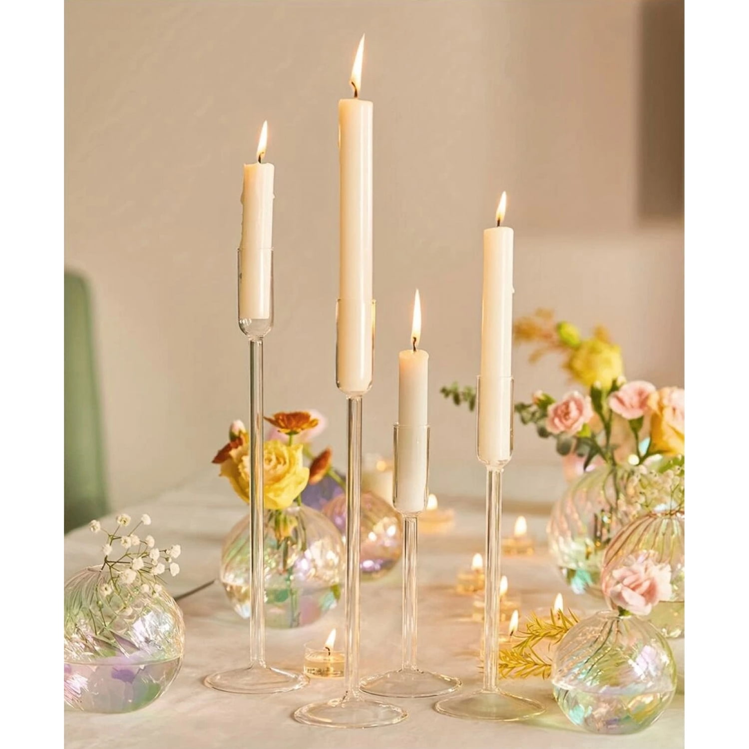 NTGFU 4pcs Candlestick Holders Glass for Taper; Decorative Candle ...