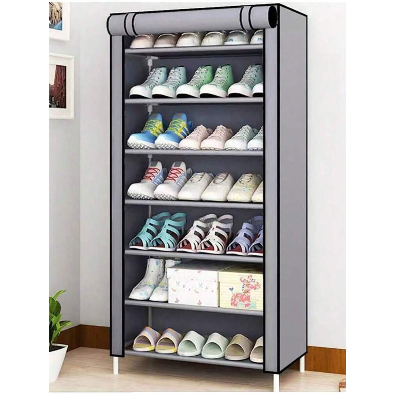 NTGFU 9 Tier 30 Pairs Shoe Rack with Dustproof Cover Large Shoe Storage ...