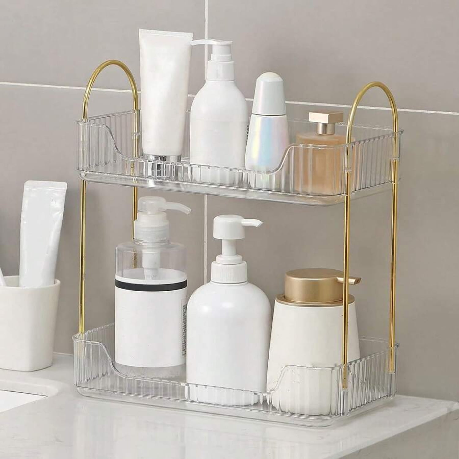 NTGFU Bathroom Counter Organizer Countertop Shelf, 2 Tiers Plastic Tray ...