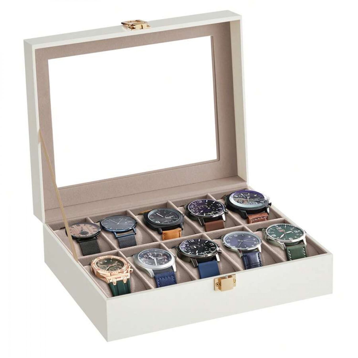 NTGFU Watch Box, 10-Slot Watch Case with Large Glass Lid, Removable ...