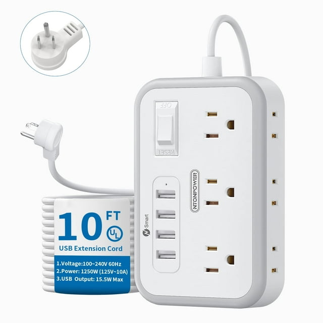 NTONPOWER 10-in-1 Power Strip 10ft Long Extension Cord Power Strip 6 ...