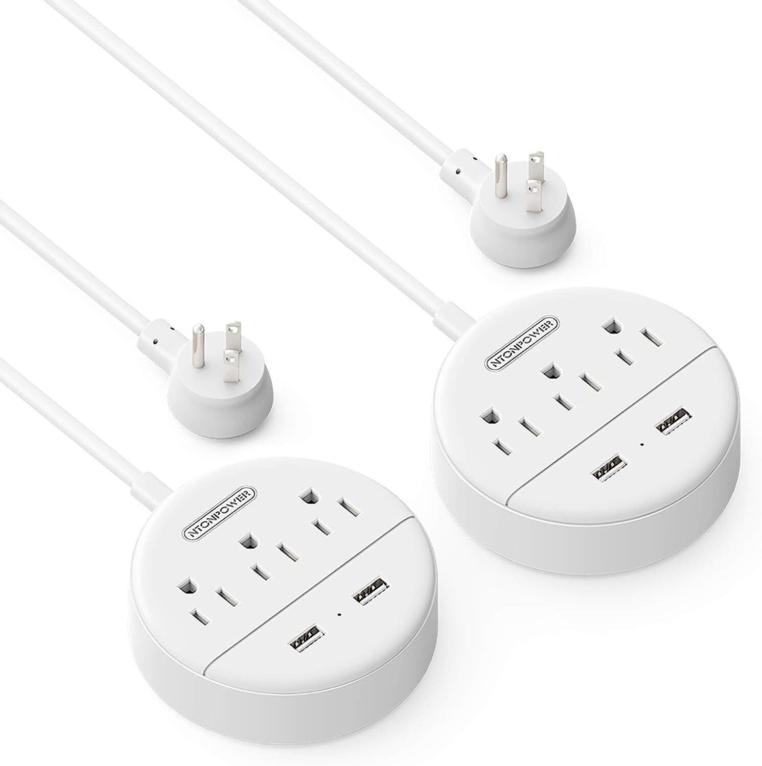 NTONPOWER 2 Pack Power Strip 3 AC Outlets 2 USB Ports Plug Extender 5ft ...