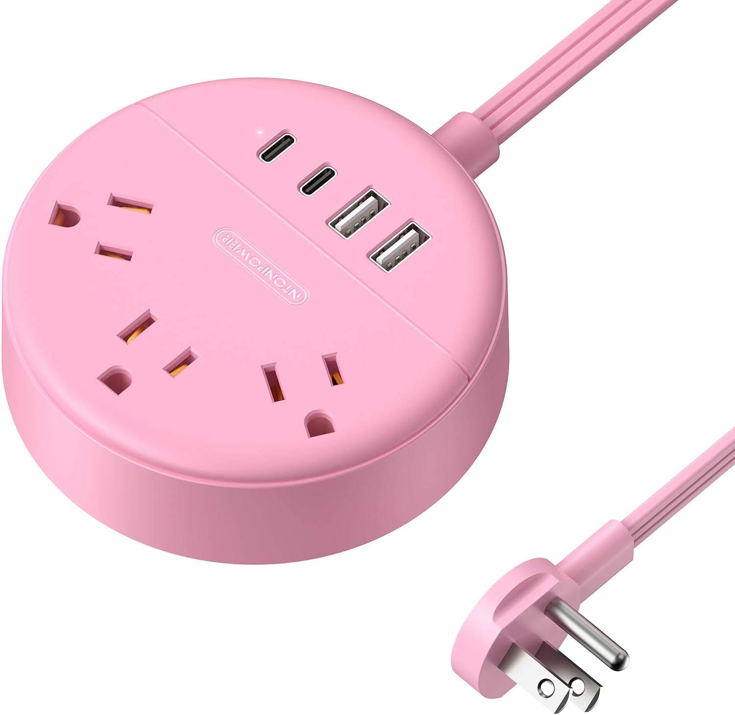 NTONPOWER Pink Power Strip, 5ft Extension Cord, 3 AC Outlets & 2 USB C ...