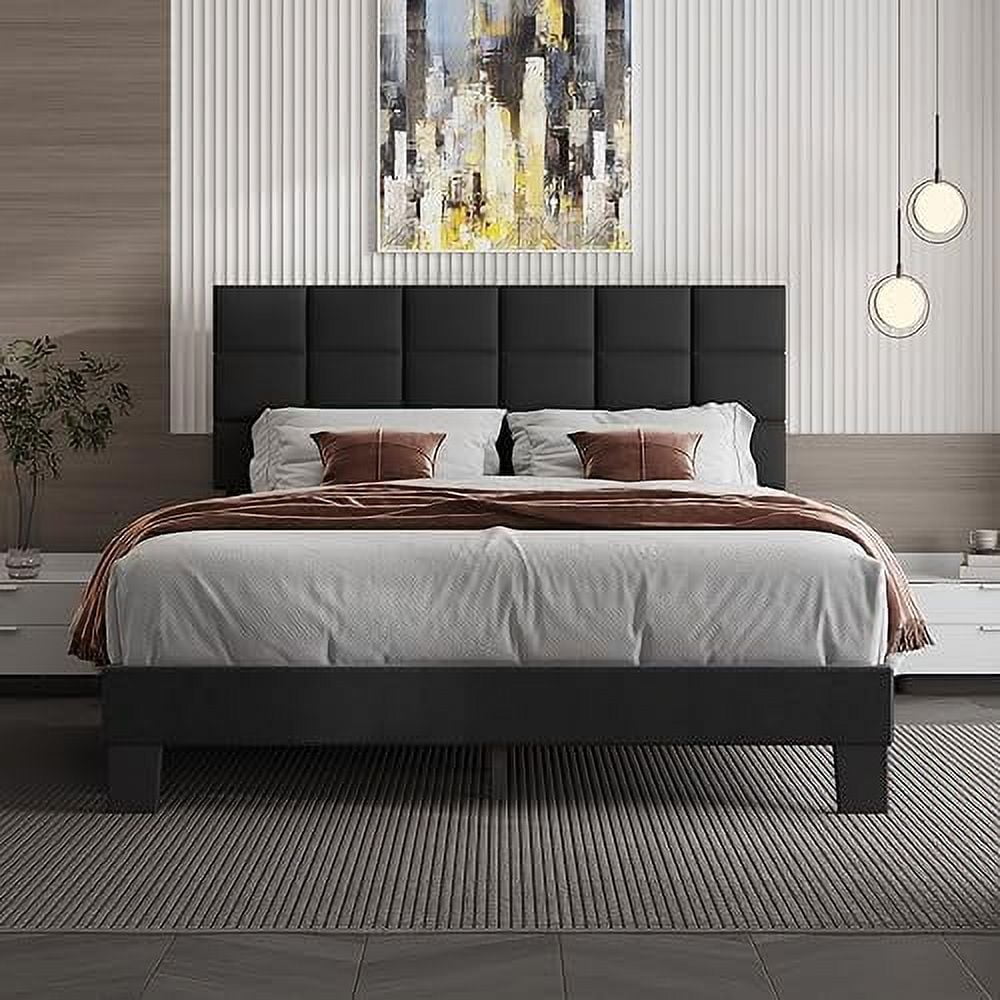 NTTBOBOEC Queen Bed Frame with Headboard Linen Upholstered Bed Frame ...