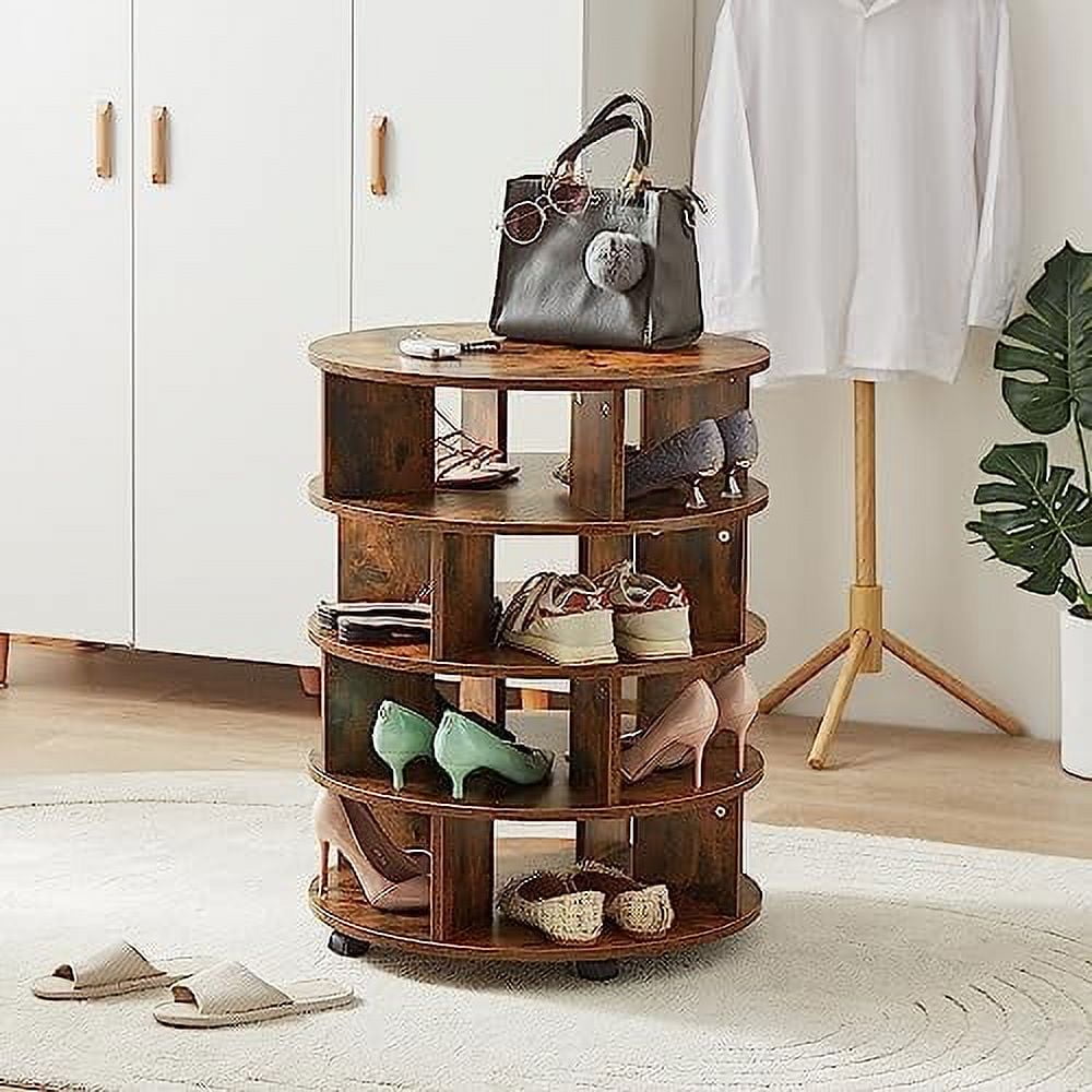 NTTBOBOEC Wooden Rotating Shoe Rack Tower 4 -Tier Revolving Shoe ...