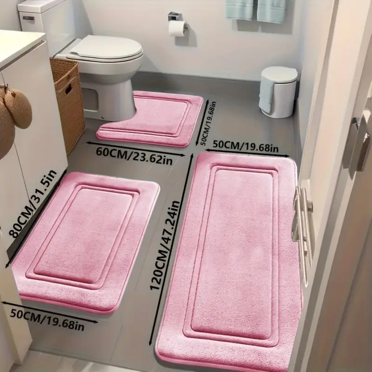 NTYNTY Super Absorbent Non-slip Bathroom Mat Set of 3,Super Soft and ...