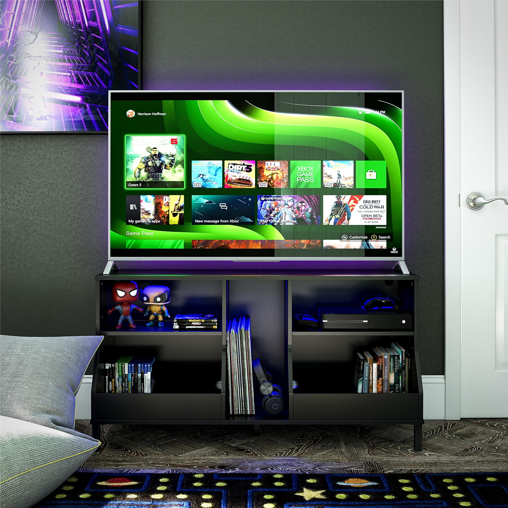 NTense Griffon Youth Gaming TV Stand w/ ARGB LED Lights, Black ...