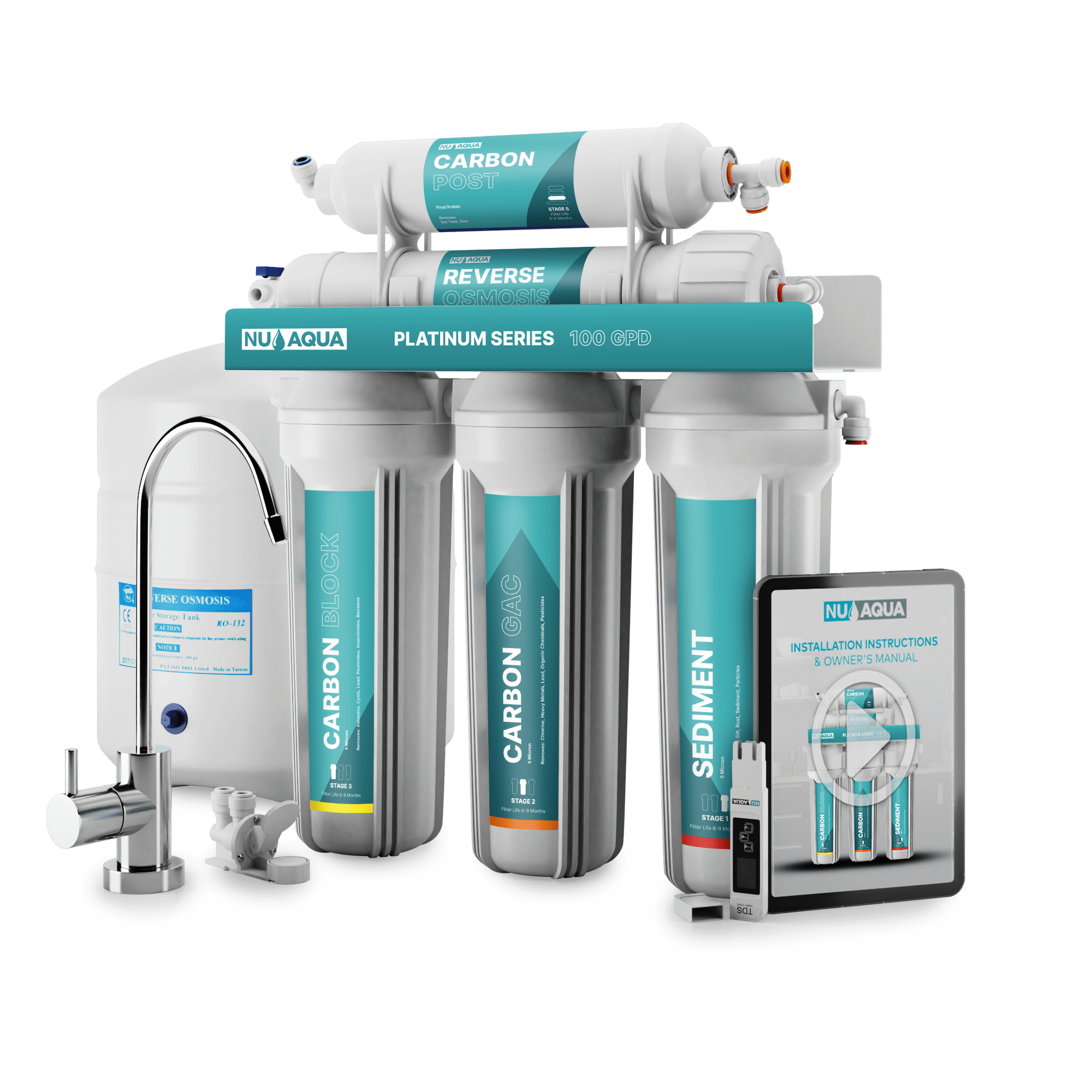 NU Aqua Platinum Series High Flow 5 Stage 100GPD Reverse Osmosis Water ...