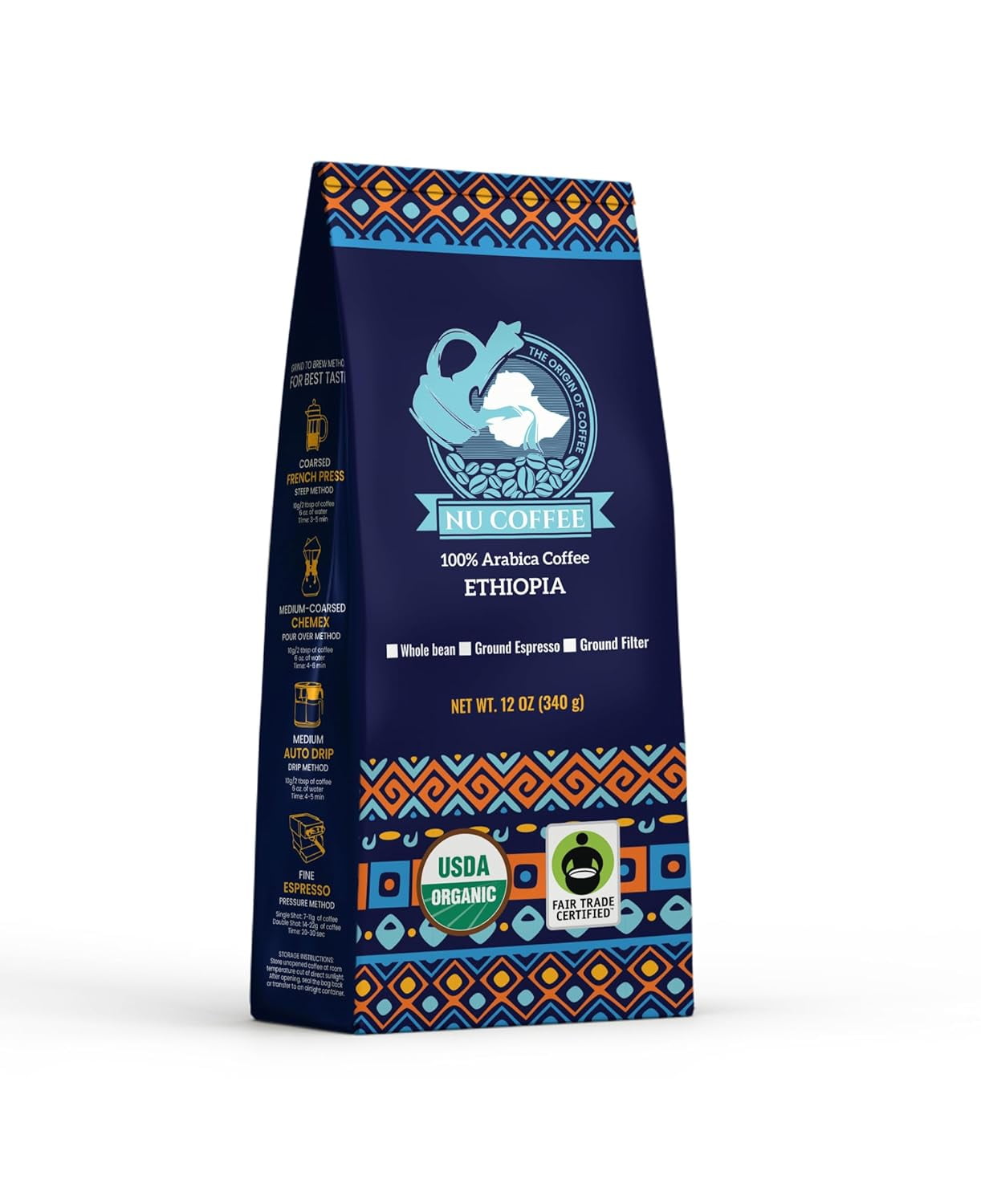 NU Coffee Yirgacheffe Dark Roast Coffee Beans - 100% Arabica Coffee ...