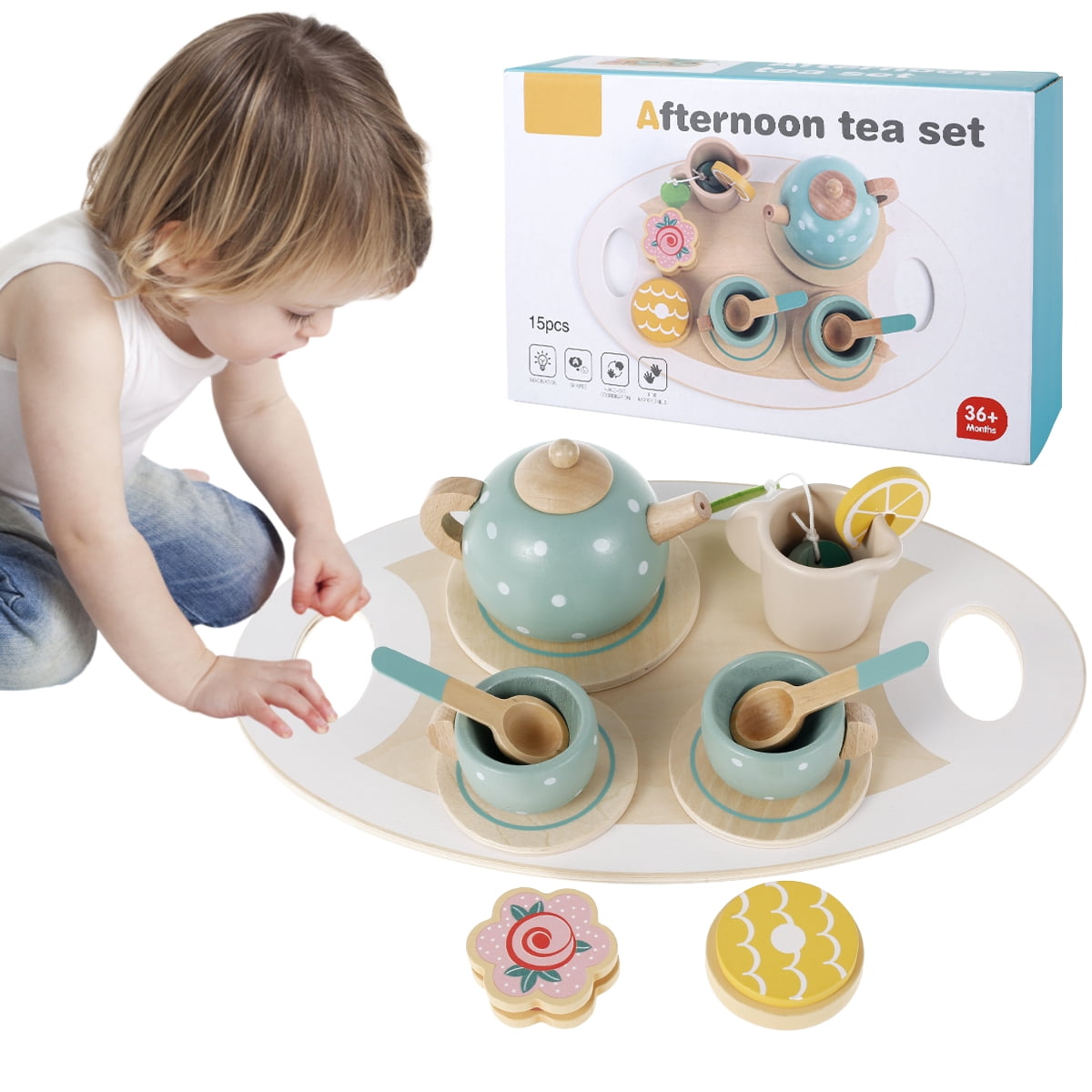 NUAHRHY 14pcs Toy Tea Set Afternoon Tea Set Toy Learning Role Play ...