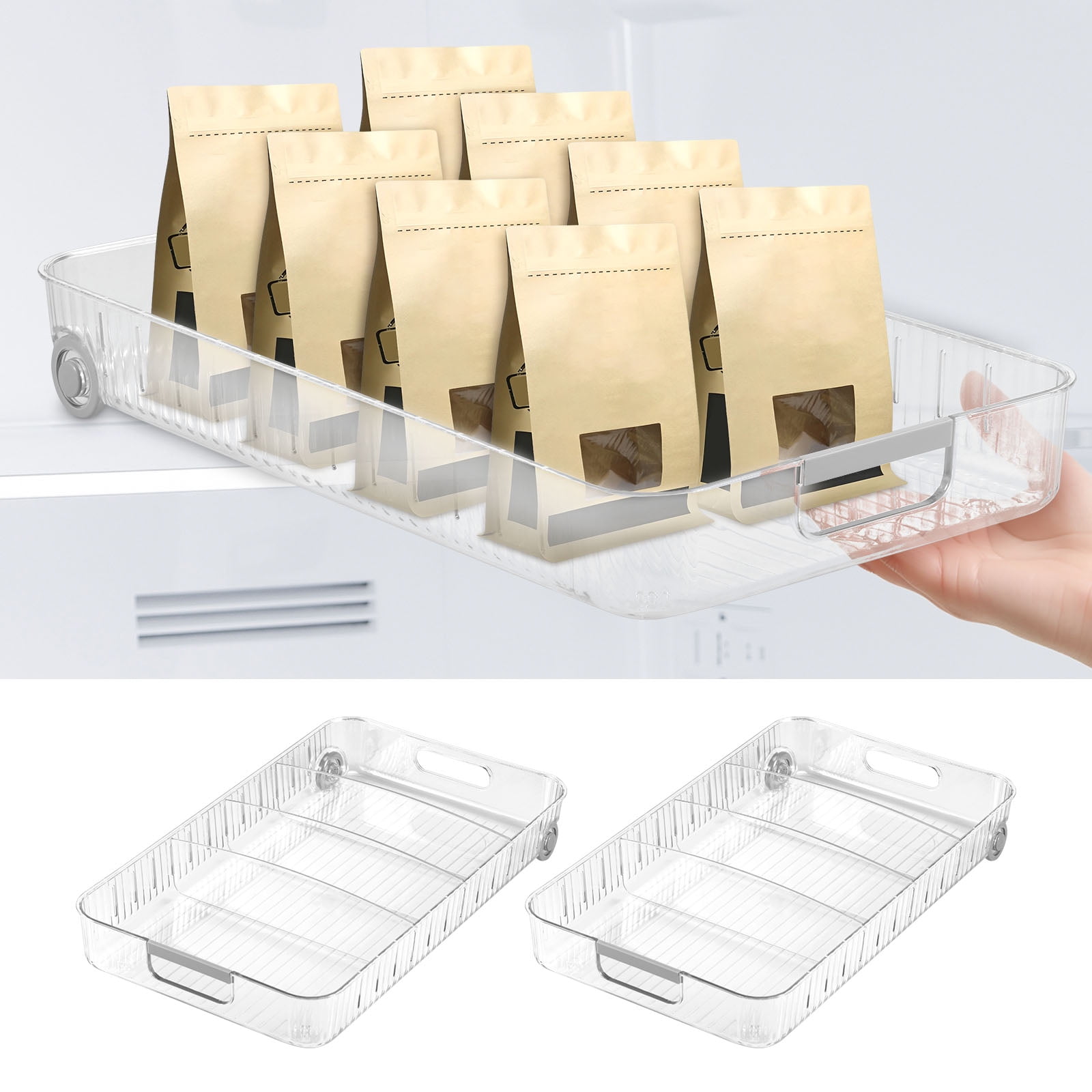 NUAHRHY 2 Pcs Fridge Organizer with Wheels Clear Roll Out Refrigerator ...