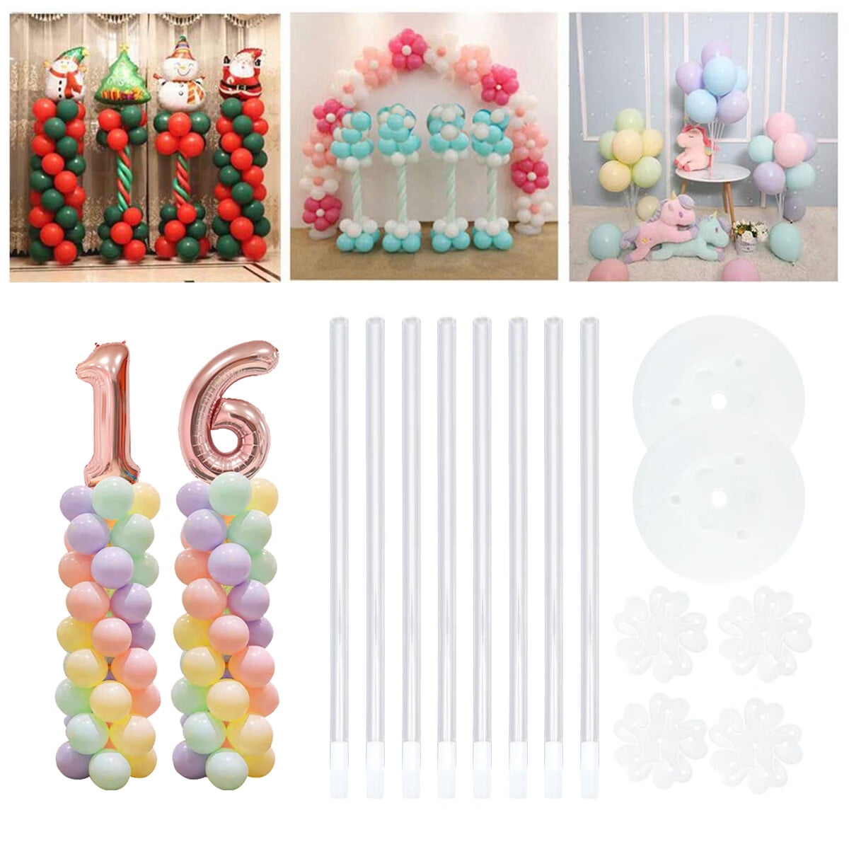 DIY Balloon Column & Arch Stand Kit (8.4ft), 2 Reusable Sets with Bases ...