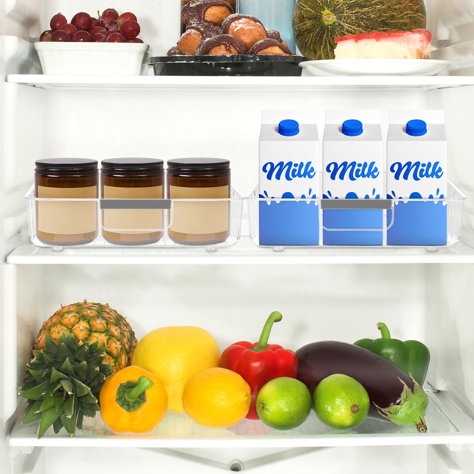 NUAHRHY 2Pcs Fridge Organizer with Wheels Clear Roll Out Refrigerator ...