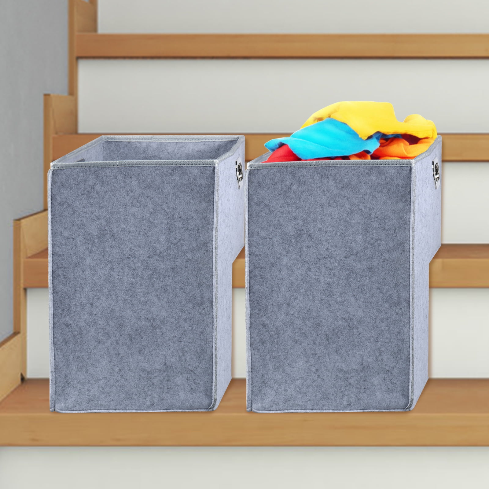 NUAHRHY 2Pcs Stair Basket with Stainless Steel Handle L-Shape Staircase ...