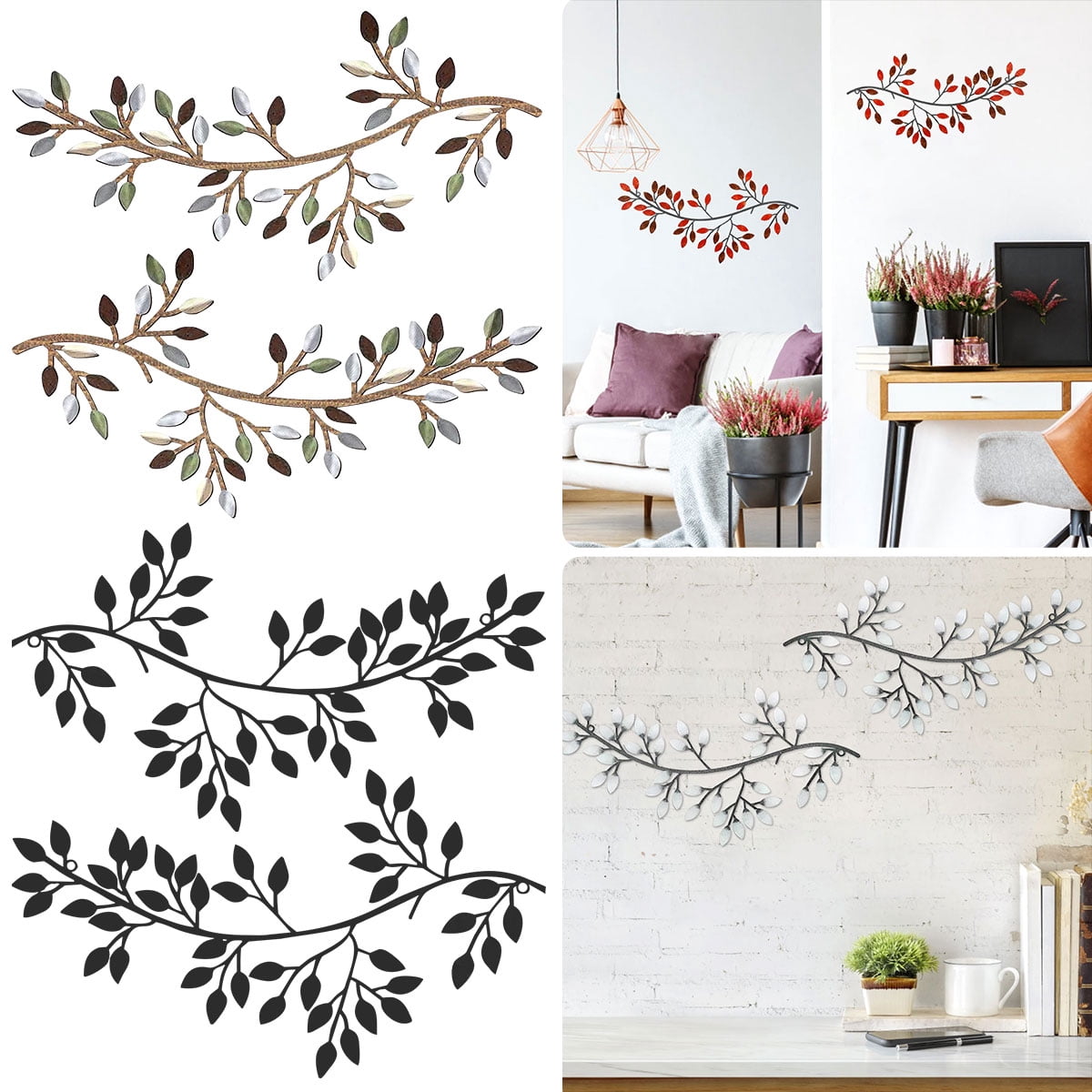 NUAHRHY 2pcs Metal Tree Leaf Wall Decoration Vine Olive Branch Leaf ...