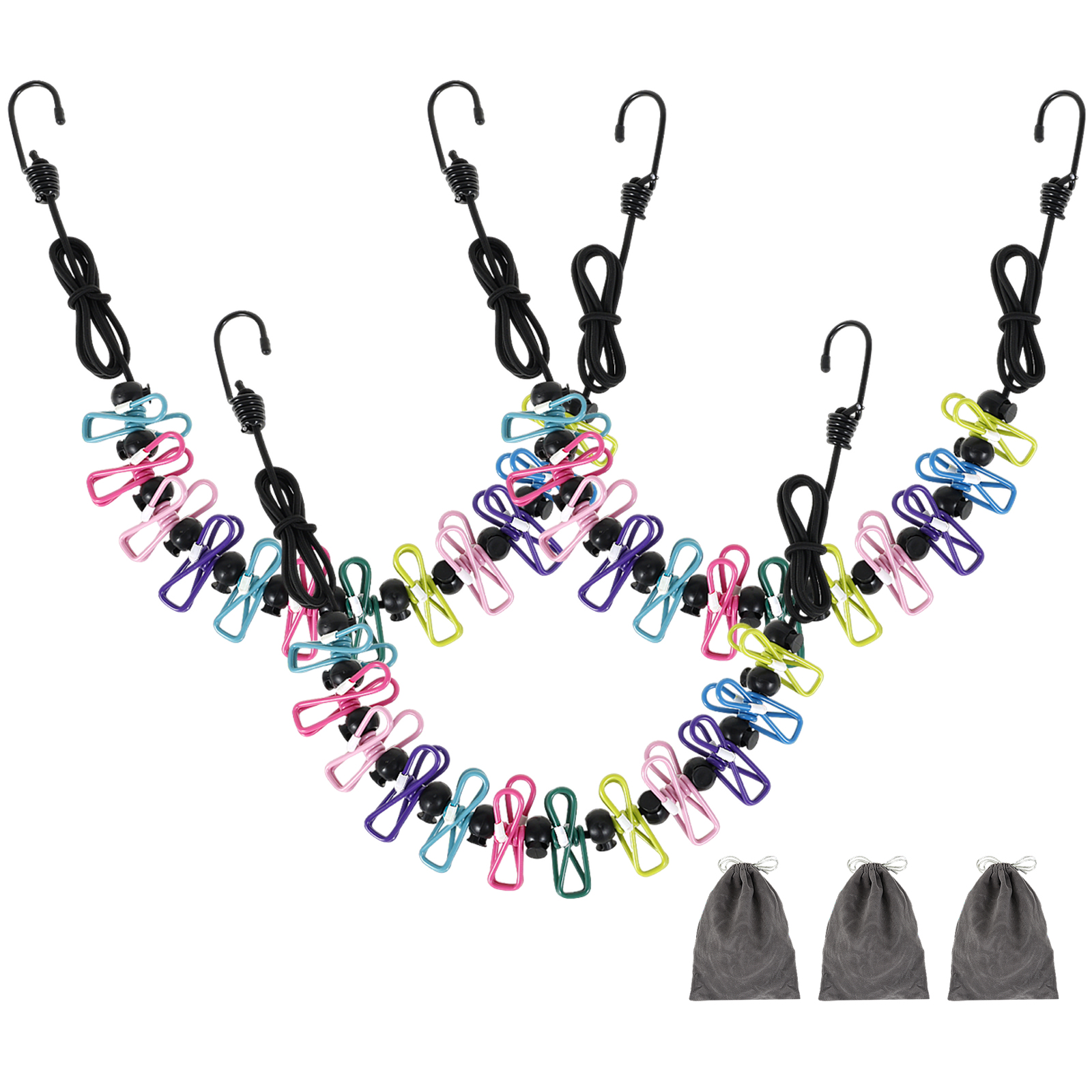 NUAHRHY 3pcs Travel Washing Line with Colorful Clips Portable Clothes ...