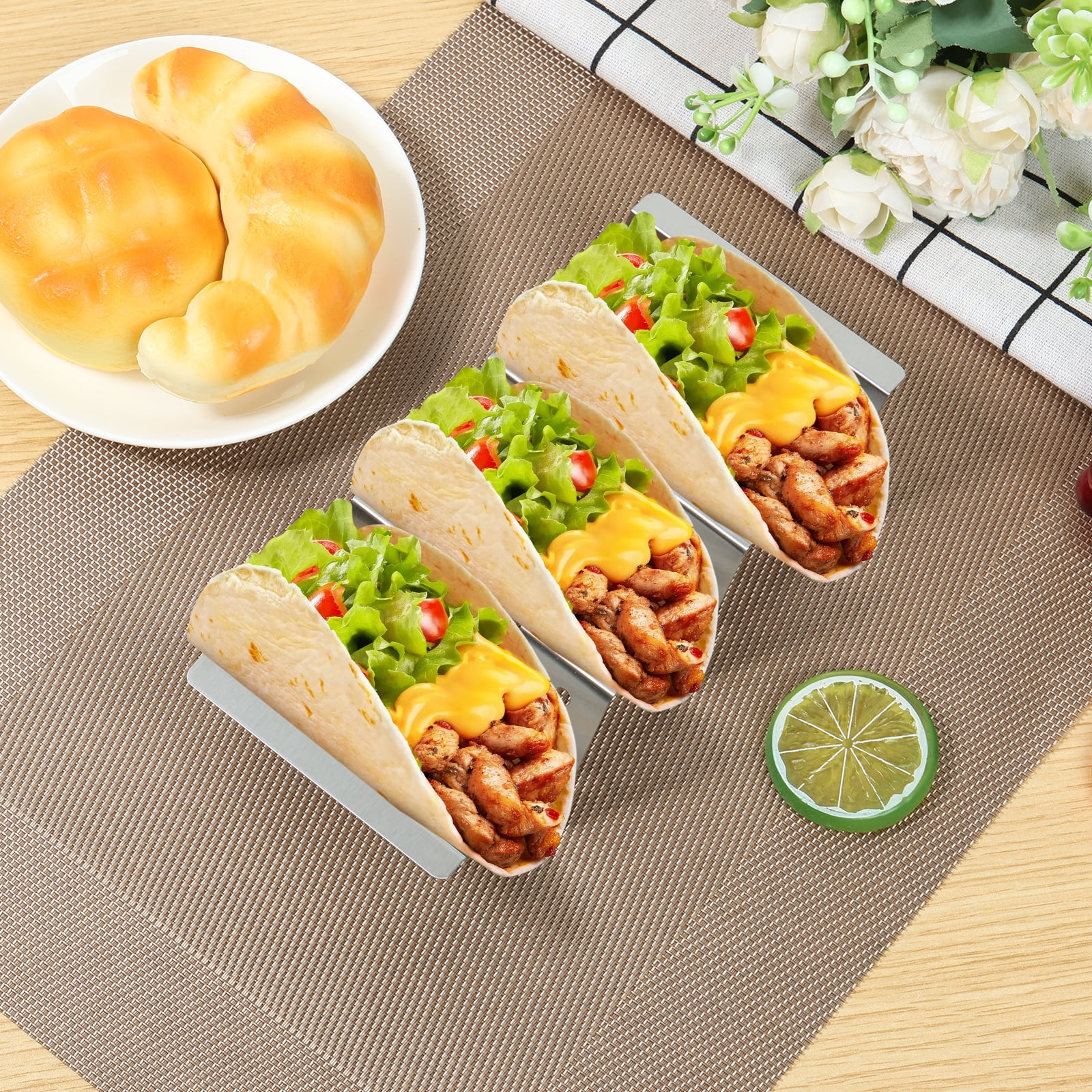 NUAHRHY 4 Pcs Taco Holder Stainless Steel Taco Holder Stand Each Can ...