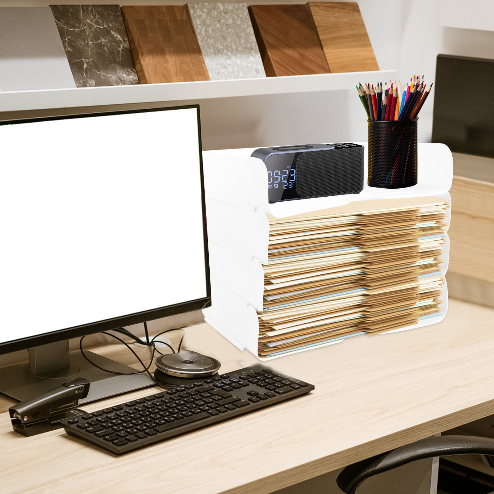 NUAHRHY 4 Tiers Paper Organizers Tray Stackable Desk Document Trays ...