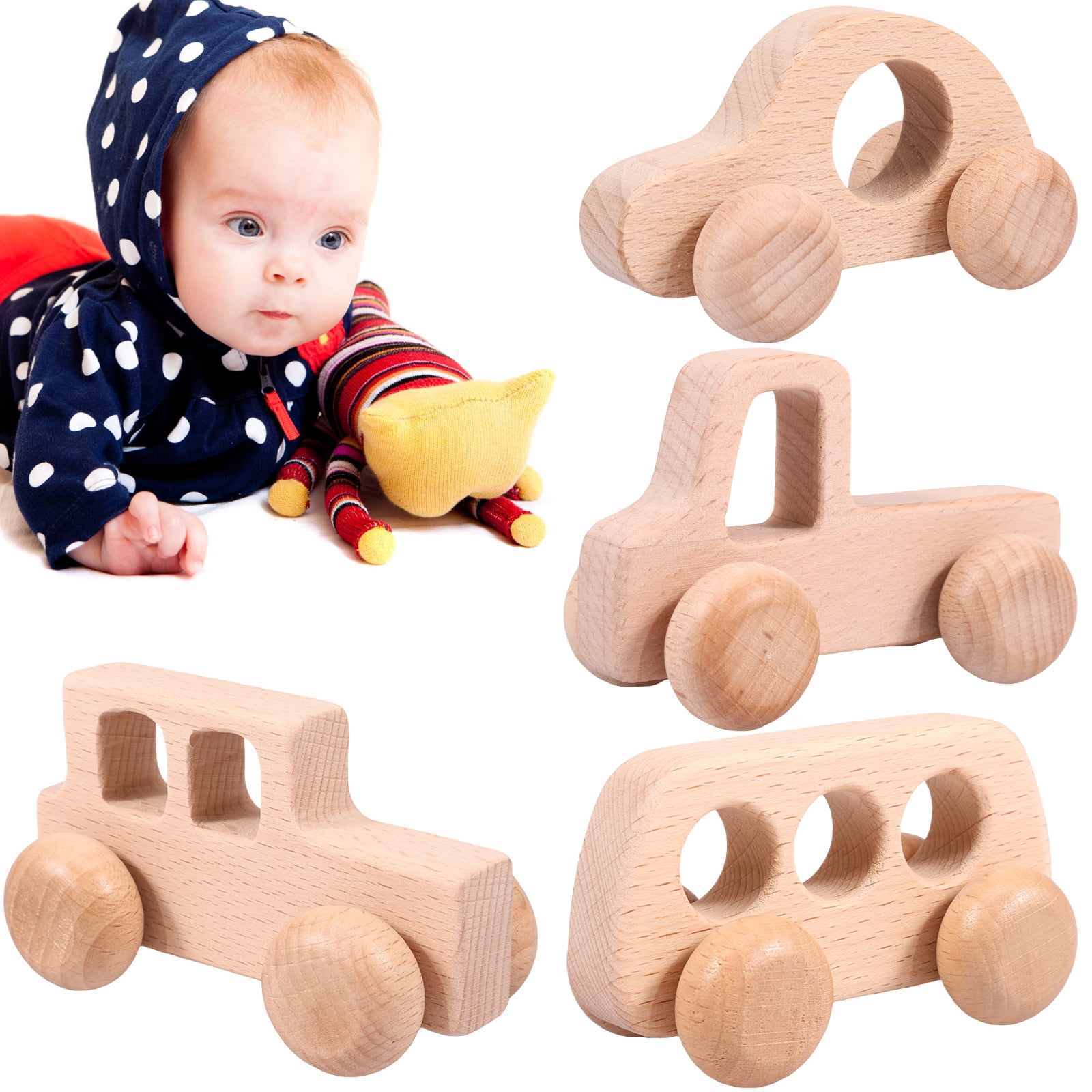 NUAHRHY 4PCS Wooden Toys Cars for Babies 6 to 12 Months Baby Holding ...