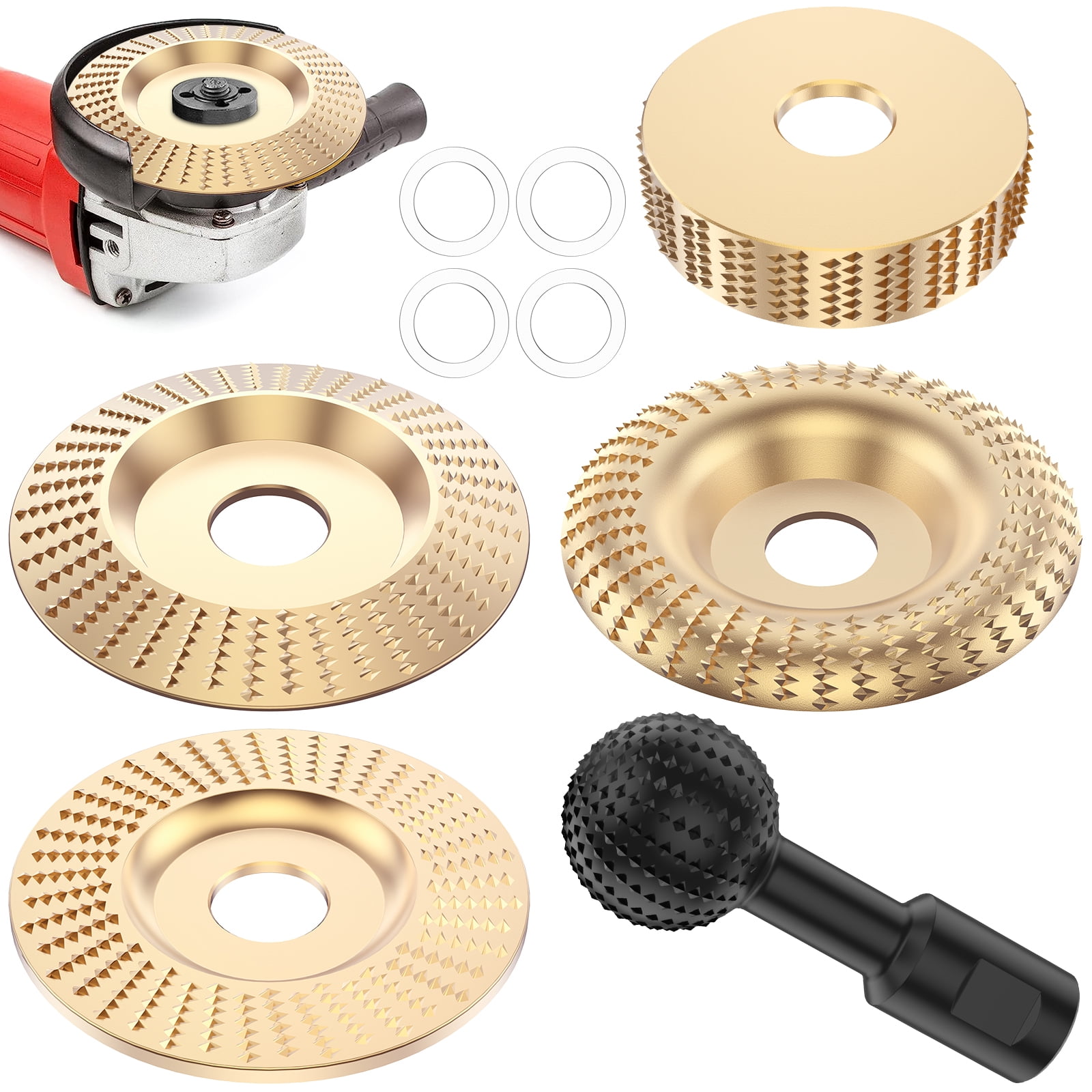 NUAHRHY 5Pcs Angle Grinder Wood Carving Disc Set High Carbon Steel Wood ...