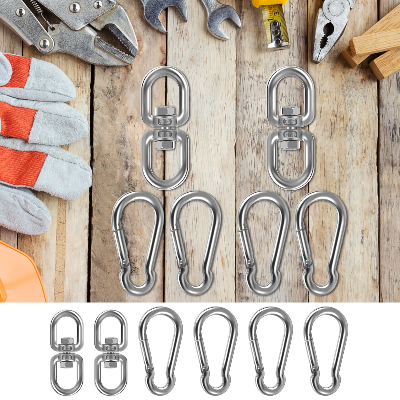 NUAHRHY 6Pcs Swivel Ring 304 Stainless Steel Swing Swivel Double Ended ...