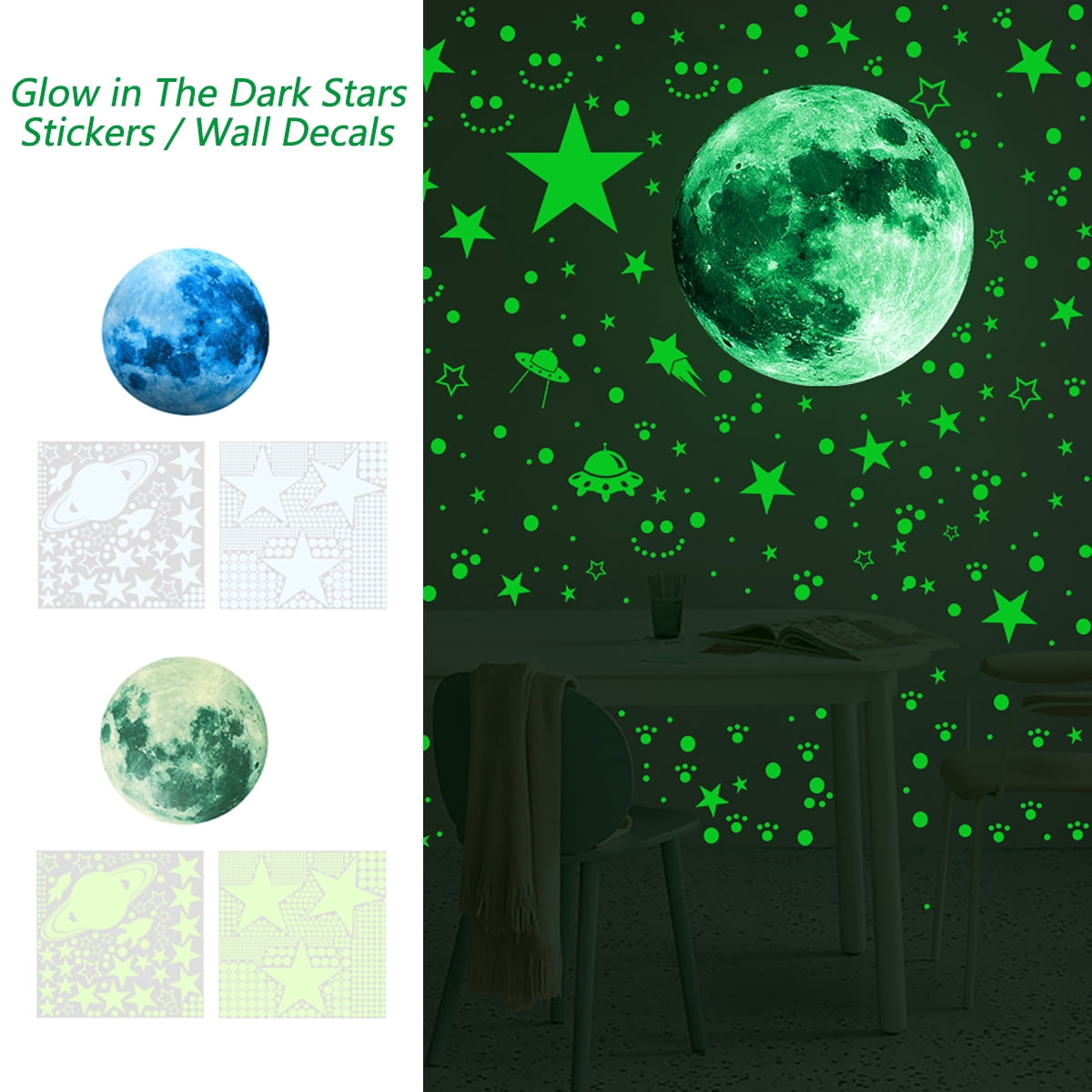 NUAHRHY 947pcs Glow in The Dark Stars Stickers Luminous Moon Planet ...