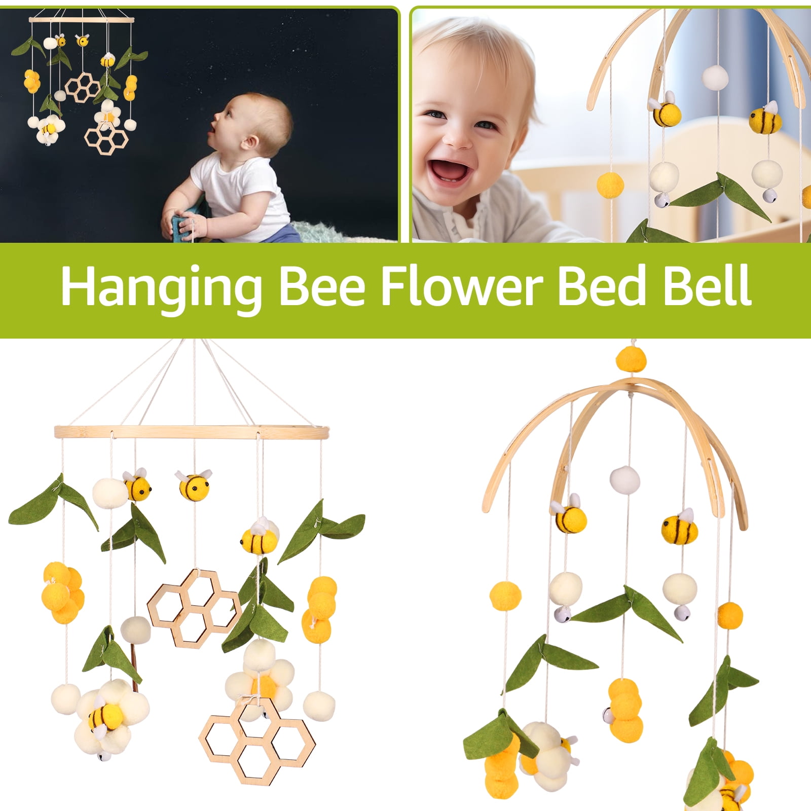 NUAHRHY Baby Crib Nursery Mobile Bamboo Wood Mobile Baby Wind Chimes ...