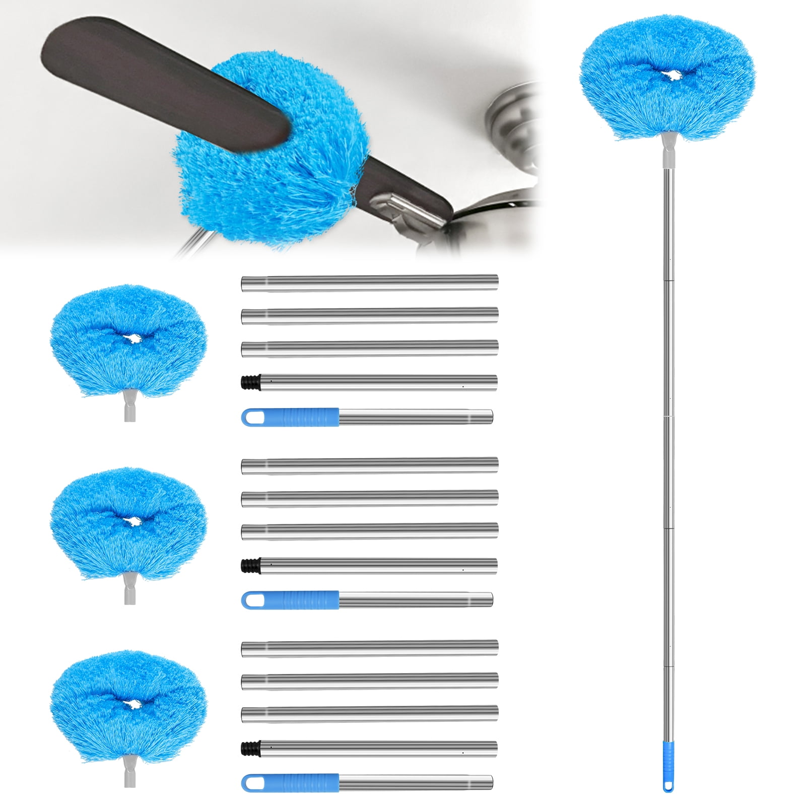 NUAHRHY Ceiling Fan Cleaner Duster with 66.9" Telescopic Handle Reusable Fibre Ceiling Fan Blade ...