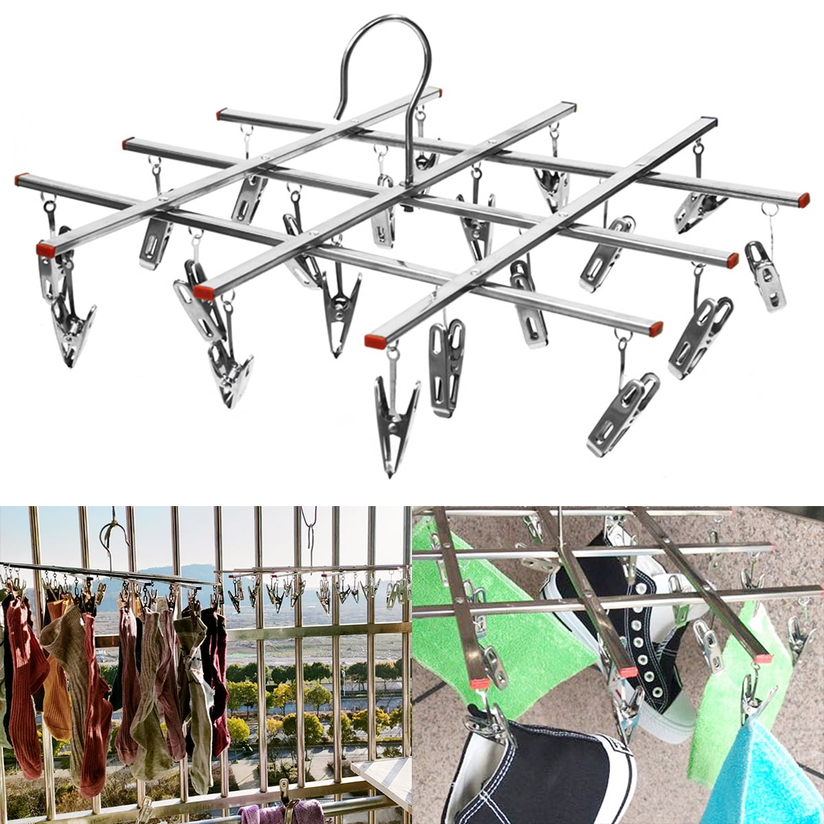 NUAHRHY Clothes Drying Rack, 20 Clips Stainless Steel Laundry Drying ...