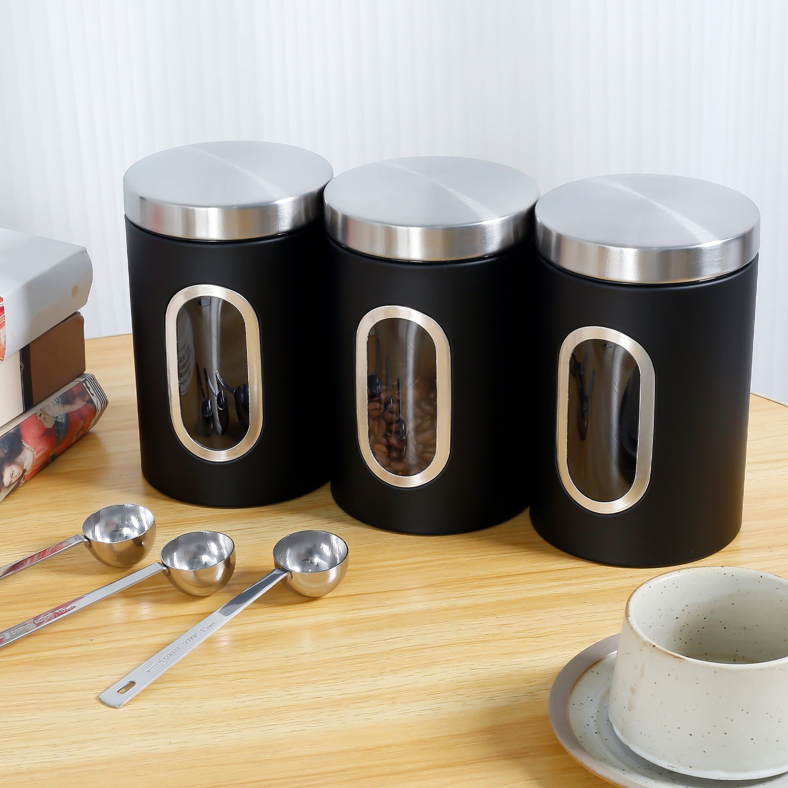 NUAHRHY Coffee Tea Sugar Container Set with 3 Spoons Airtight Coffee ...