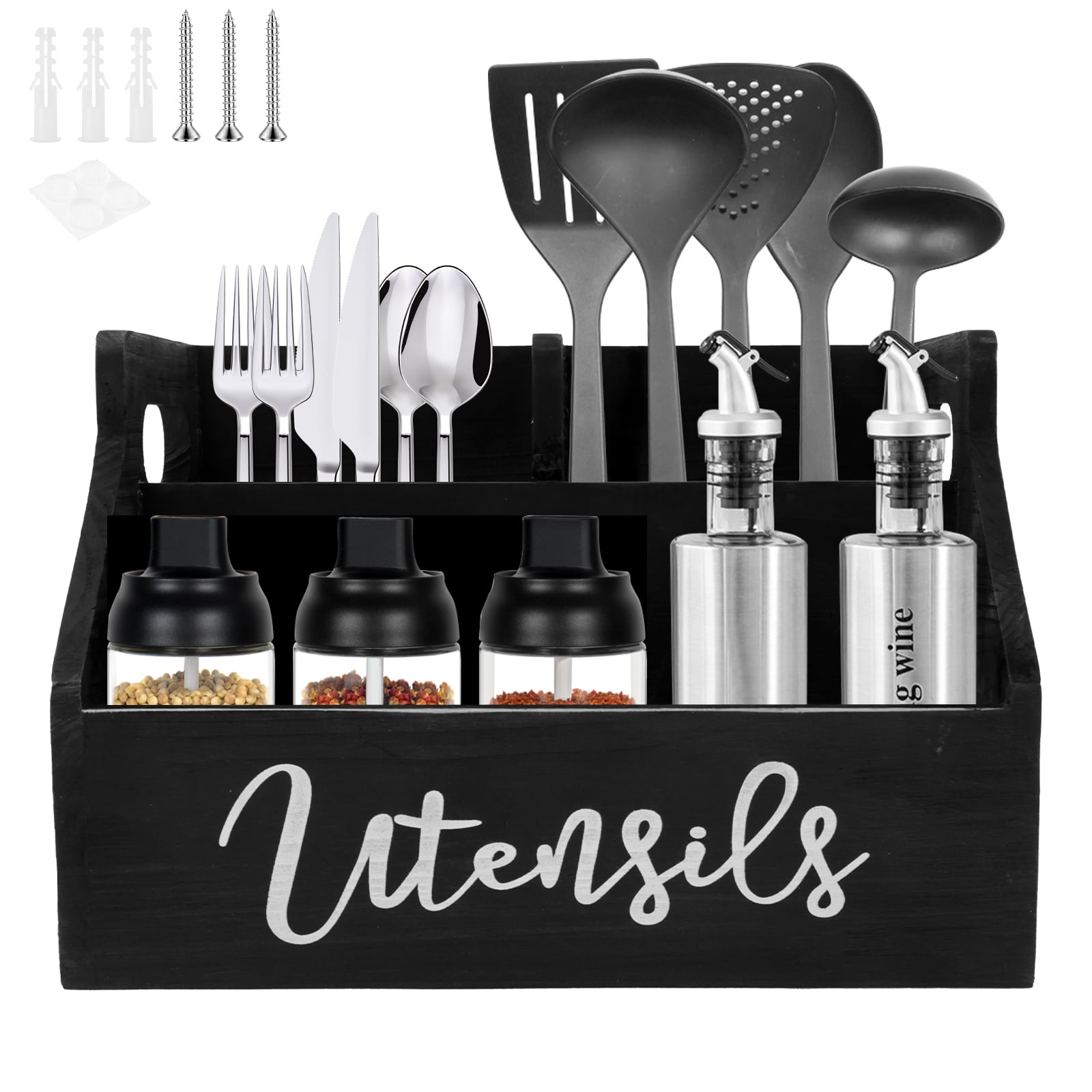 NUAHRHY Cooking Utensil Holder Wood Kitchen Tools Utensil Organizer ...