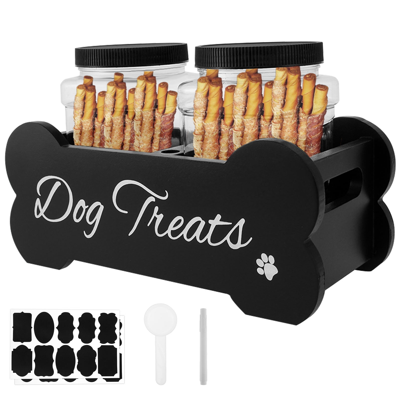 NUAHRHY Dog Treat Container with 2 Plastic Treat Jars Wood Dog Food ...