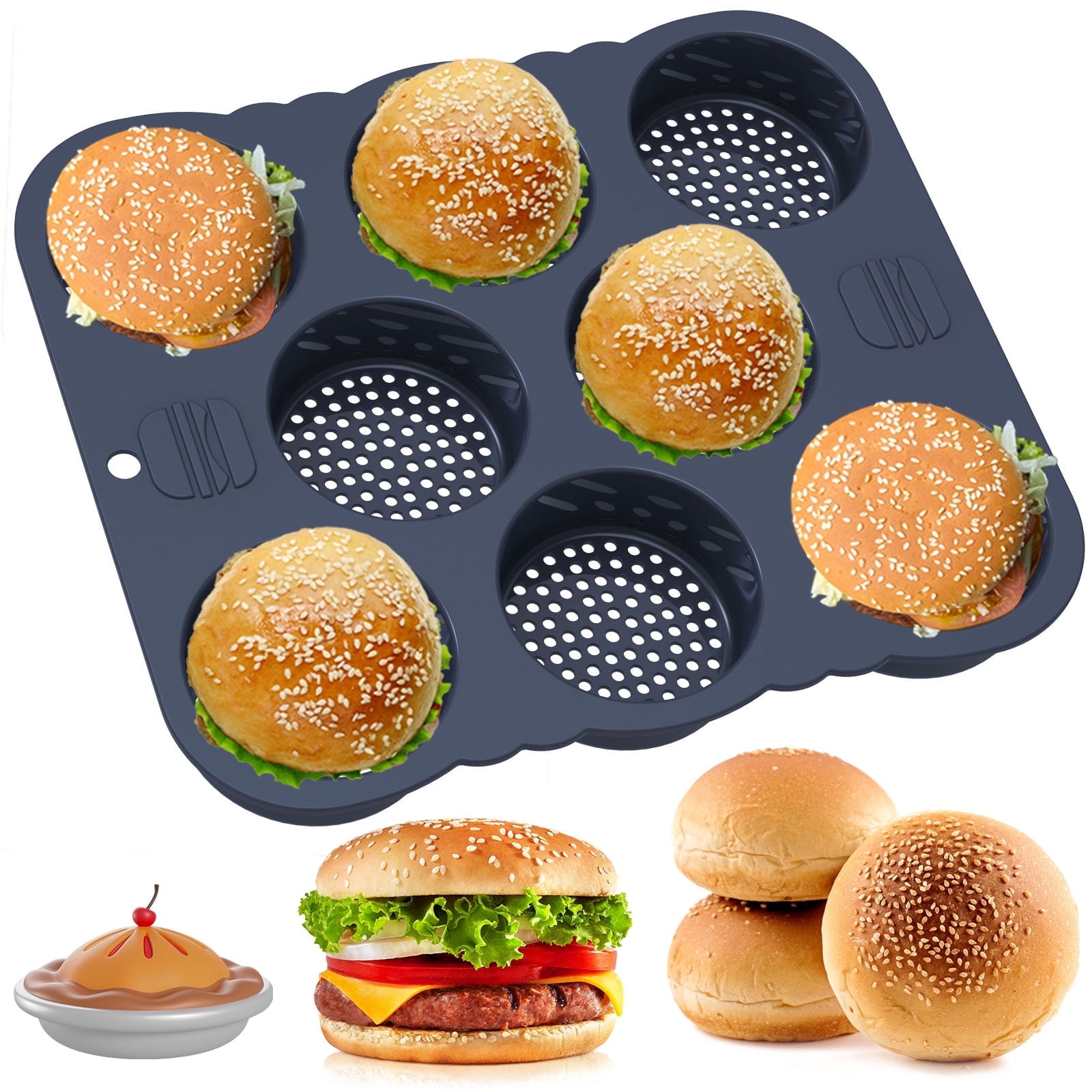 NUAHRHY Silicone Hamburger Bun Pan, 8 or 12 Holes, Safe Baking Mold for ...