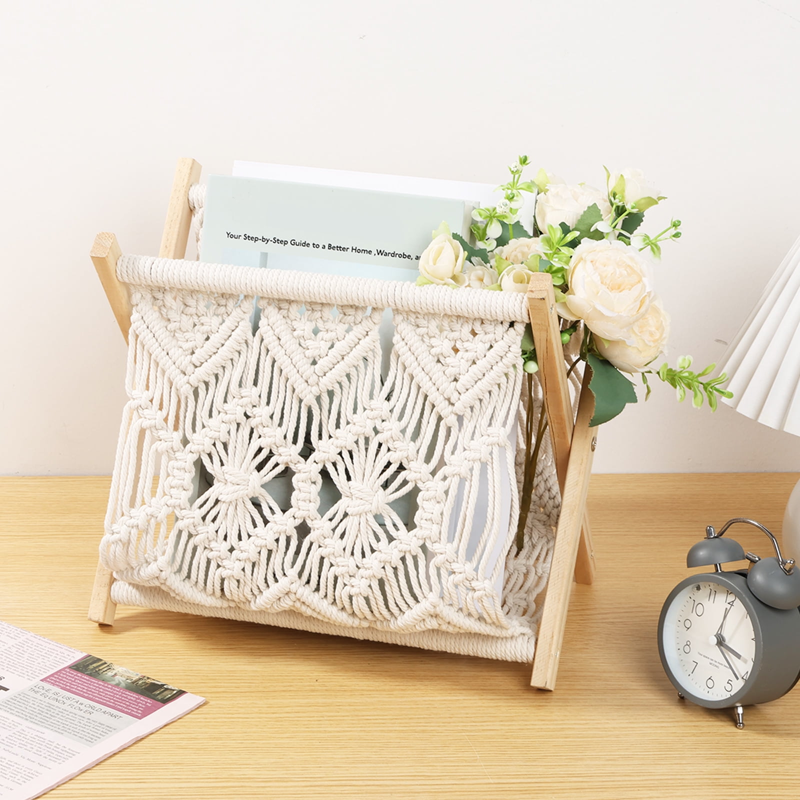 NUAHRHY Macrame Magazine Rack Multipurpose Standing Basket Firm ...
