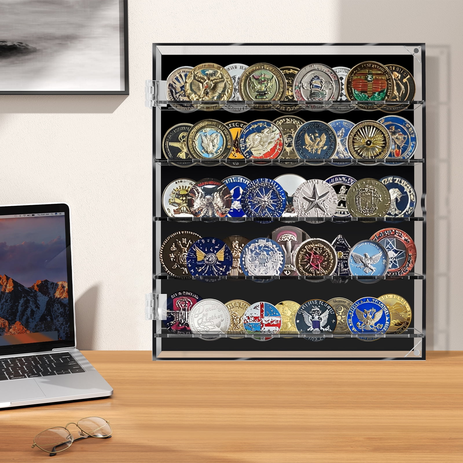 NUAHRHY Pin Display Case Acrylic Badge Organizer Transparent Coin ...