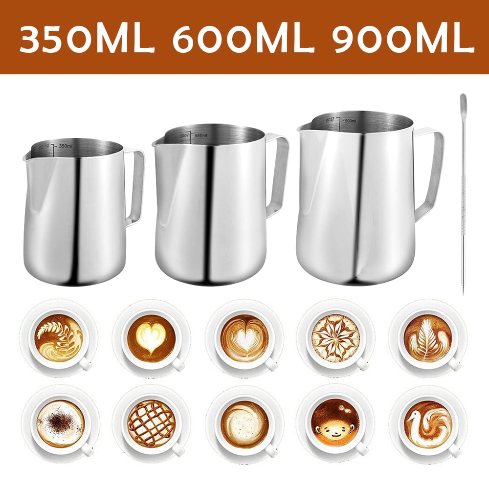 NUAHRHY Stainless Steel Milk Frothing Jug Pitcher Coffee Latte Frother Pour Mug Measure Foam Cup ...